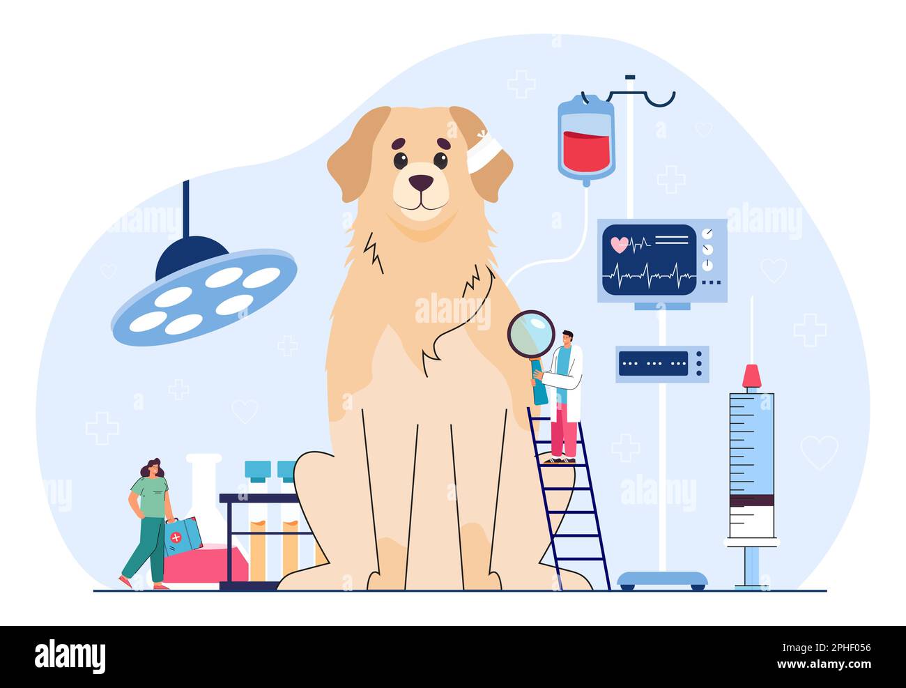 Tiny veterinarians examining dog flat vector illustration Stock Vector ...