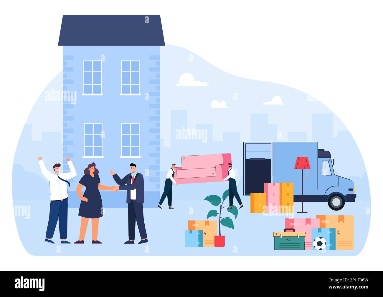Happy cartoon people moving into new home Stock Vector Image & Art - Alamy