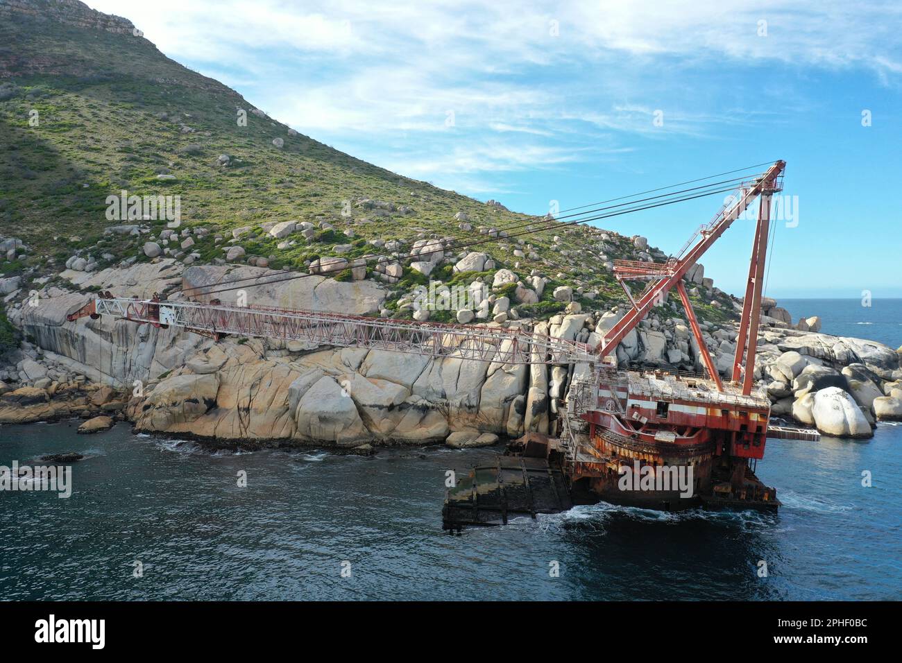 The historic BOS 400 Shipwreck run aground off Duiker Point, near Sandy ...