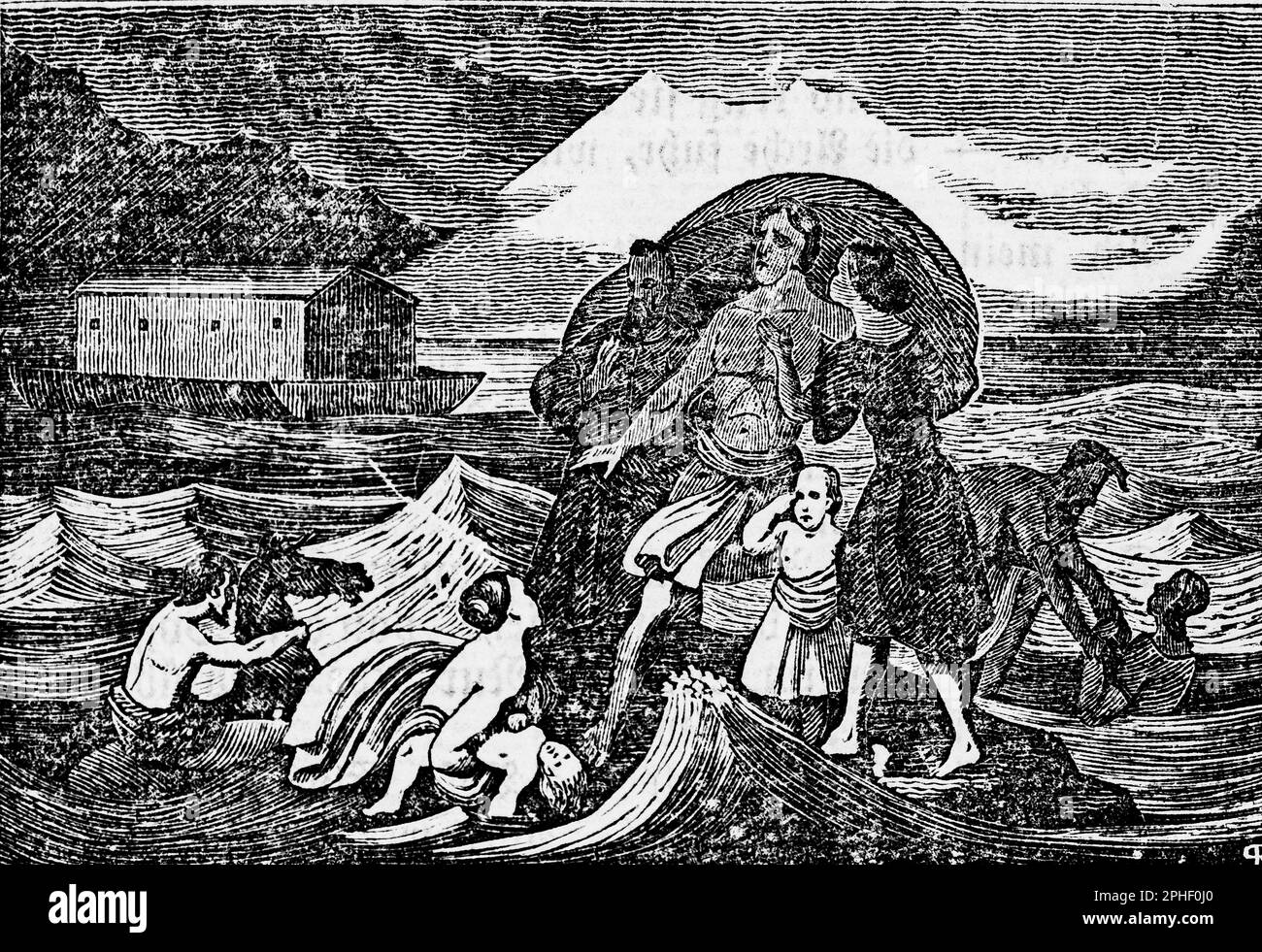 Noah´s Ark and the Genesis Flood or Noachian Flood, seven days of rain, historic bible 1831 ...