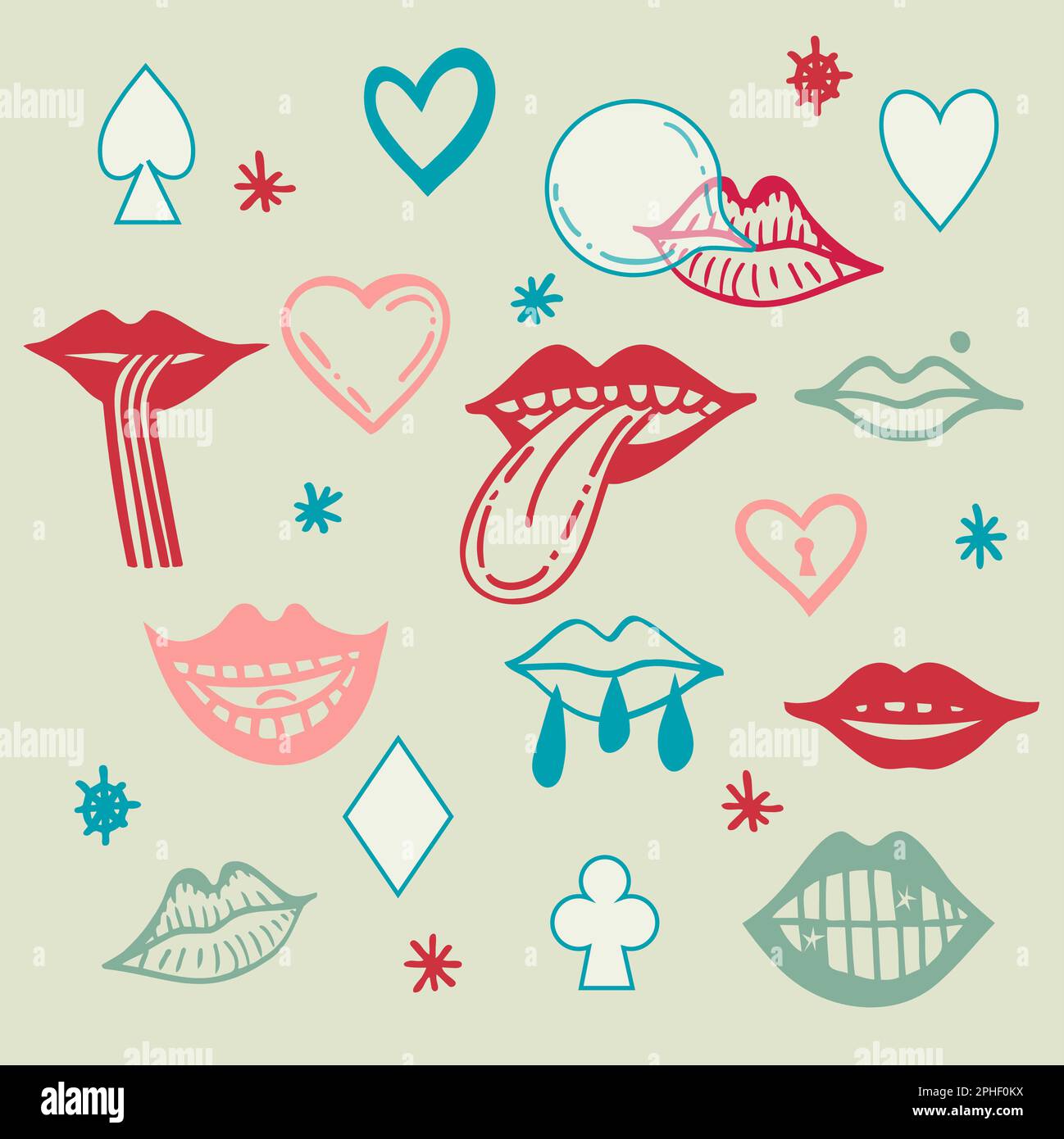 Collection Of Groove Psychedelic Mouth Elements Retro Design Of