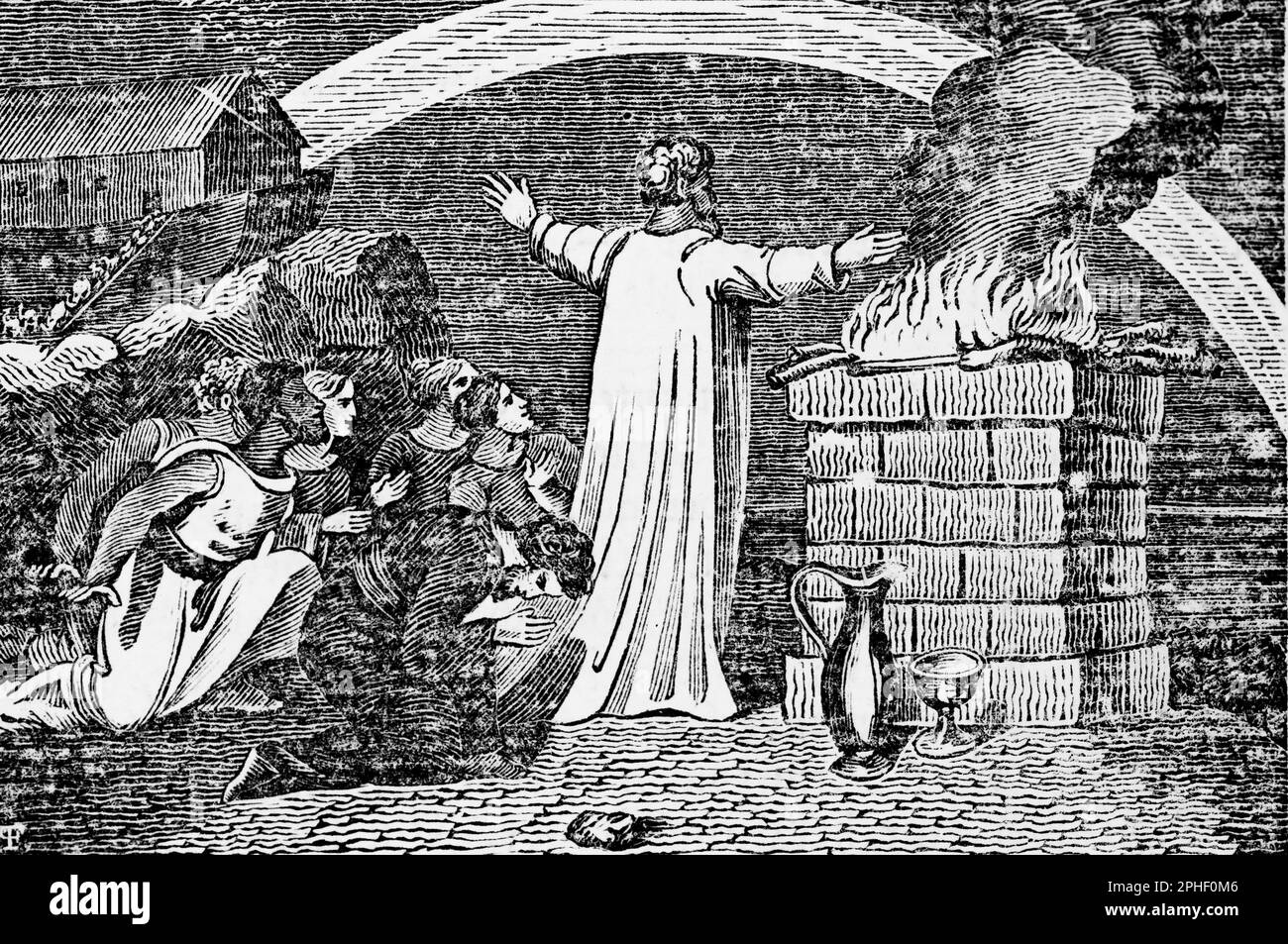 Noah´s thank offering, historic bible 1831, illustration Stock Photo ...