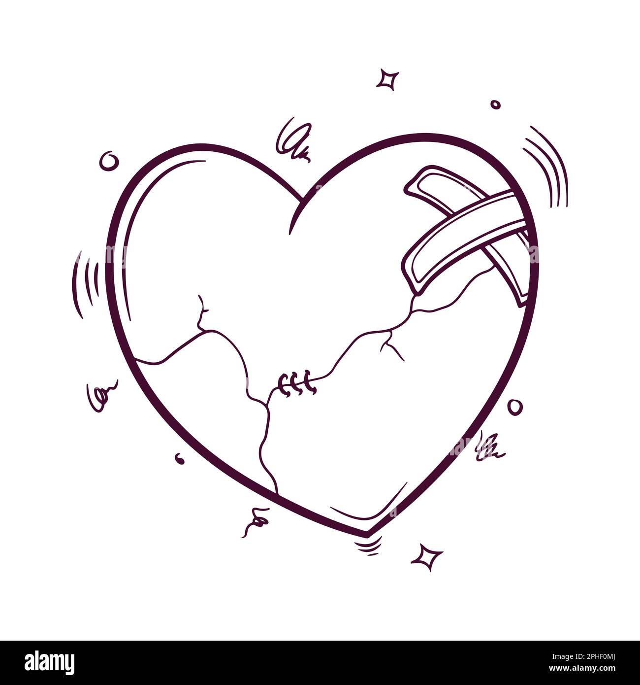 hand drawn broken heart vector illustration Stock Vector Image & Art ...