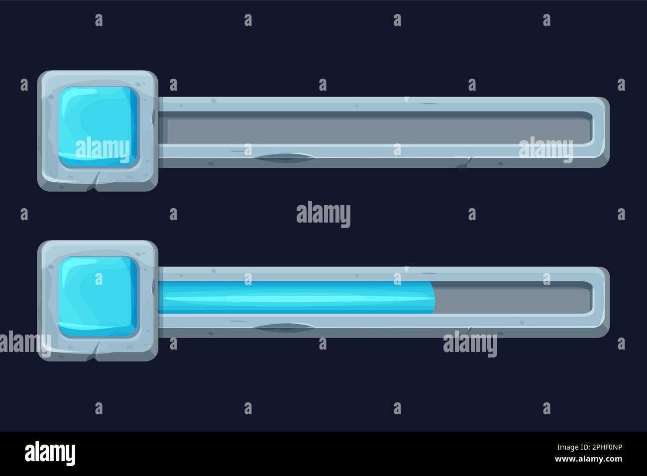 Stone menu bar, progress process scale for level interface in cartoon style isolated. Game asset ...