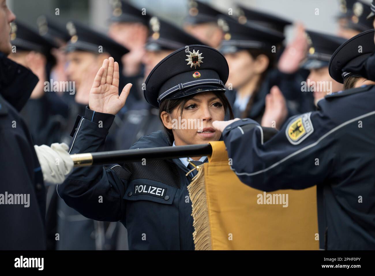 Frankfurt, Germany. 28 March 2023, Hesse, Frankfurt/Main: With her ...
