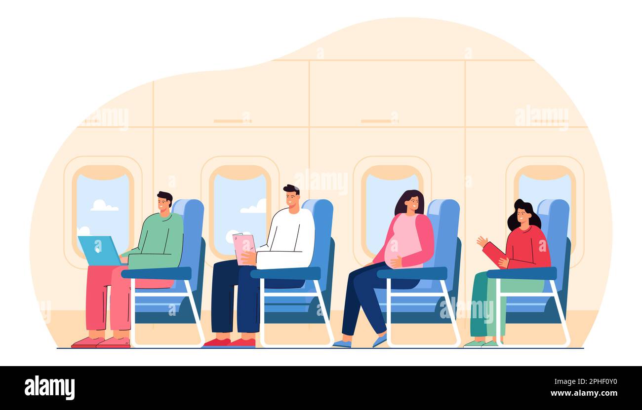 Passengers sitting in airplane flat vector illustration Stock Vector ...