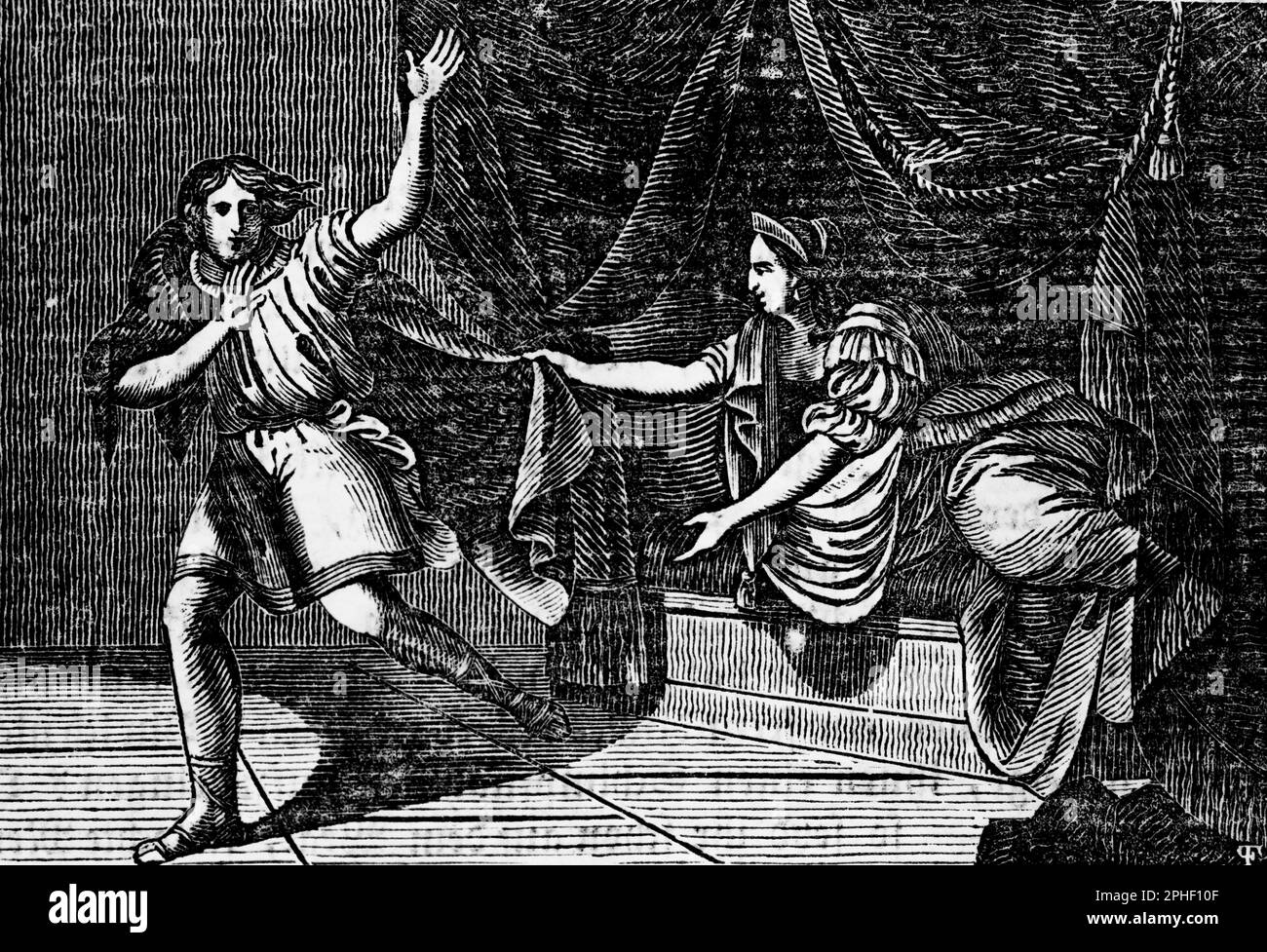 Joseph's steadfastness against sin, historic bible 1831, illustration ...