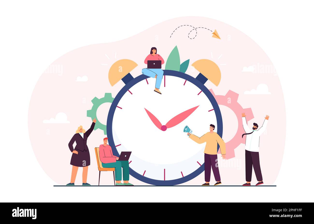 Huge chronometer and team of tiny business cartoon people Stock Vector ...