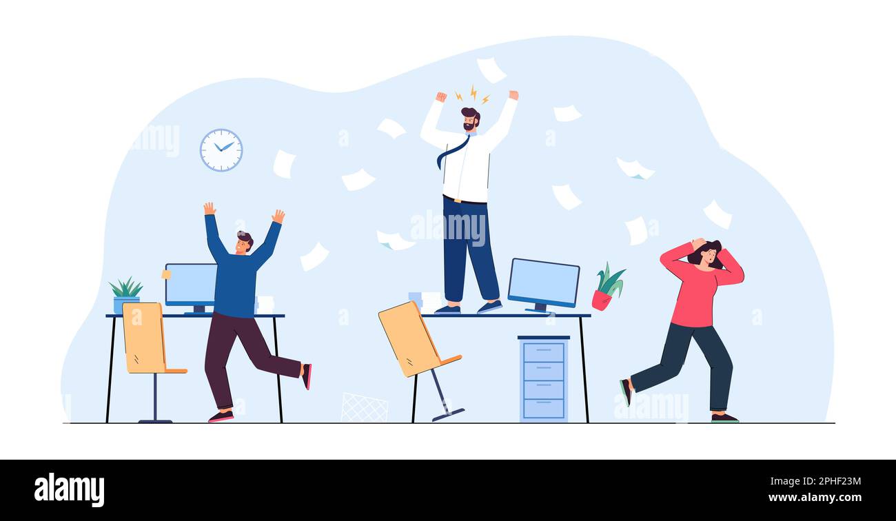 Angry boss screaming at employees flat vector illustration Stock Vector ...