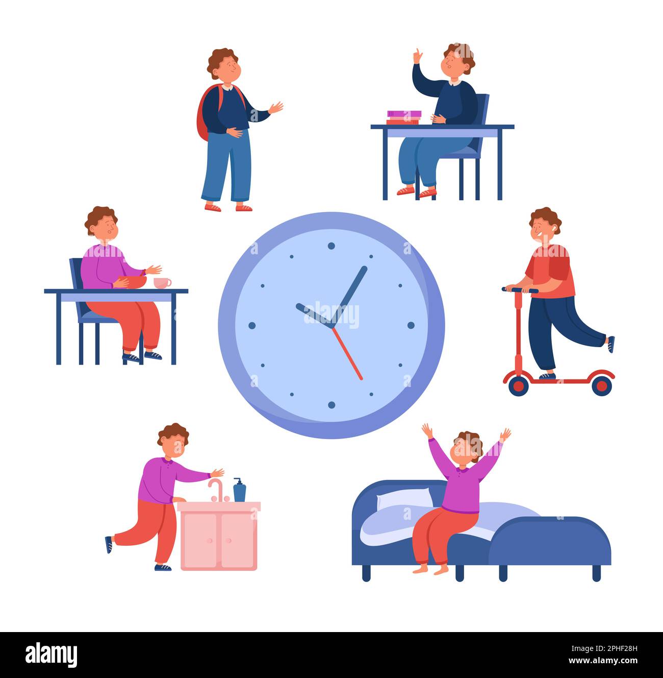 Huge clock with daily schedule of cartoon school boy Stock Vector Image ...