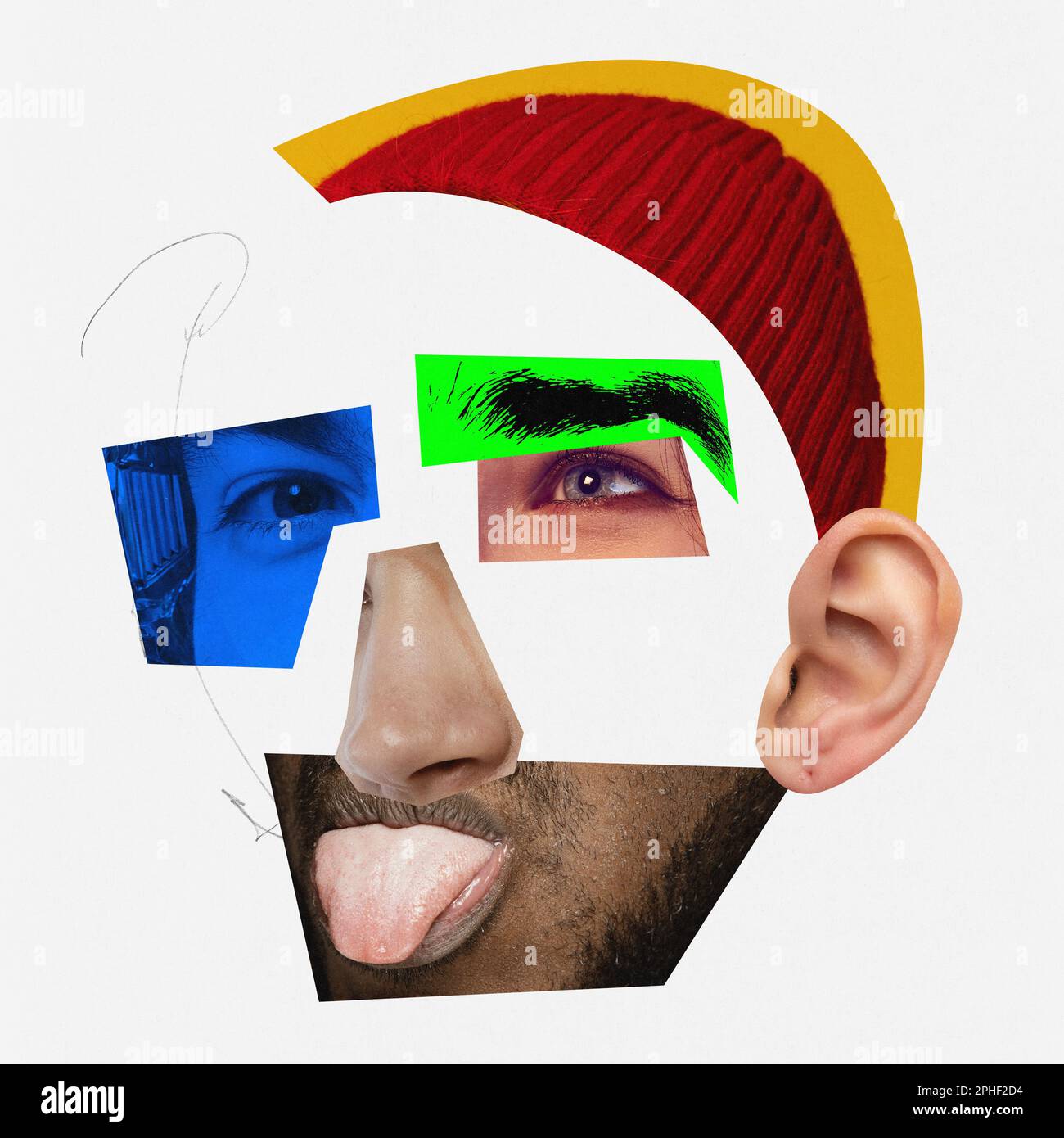 Keeping life fun. Human face made of diverse people face parts ...