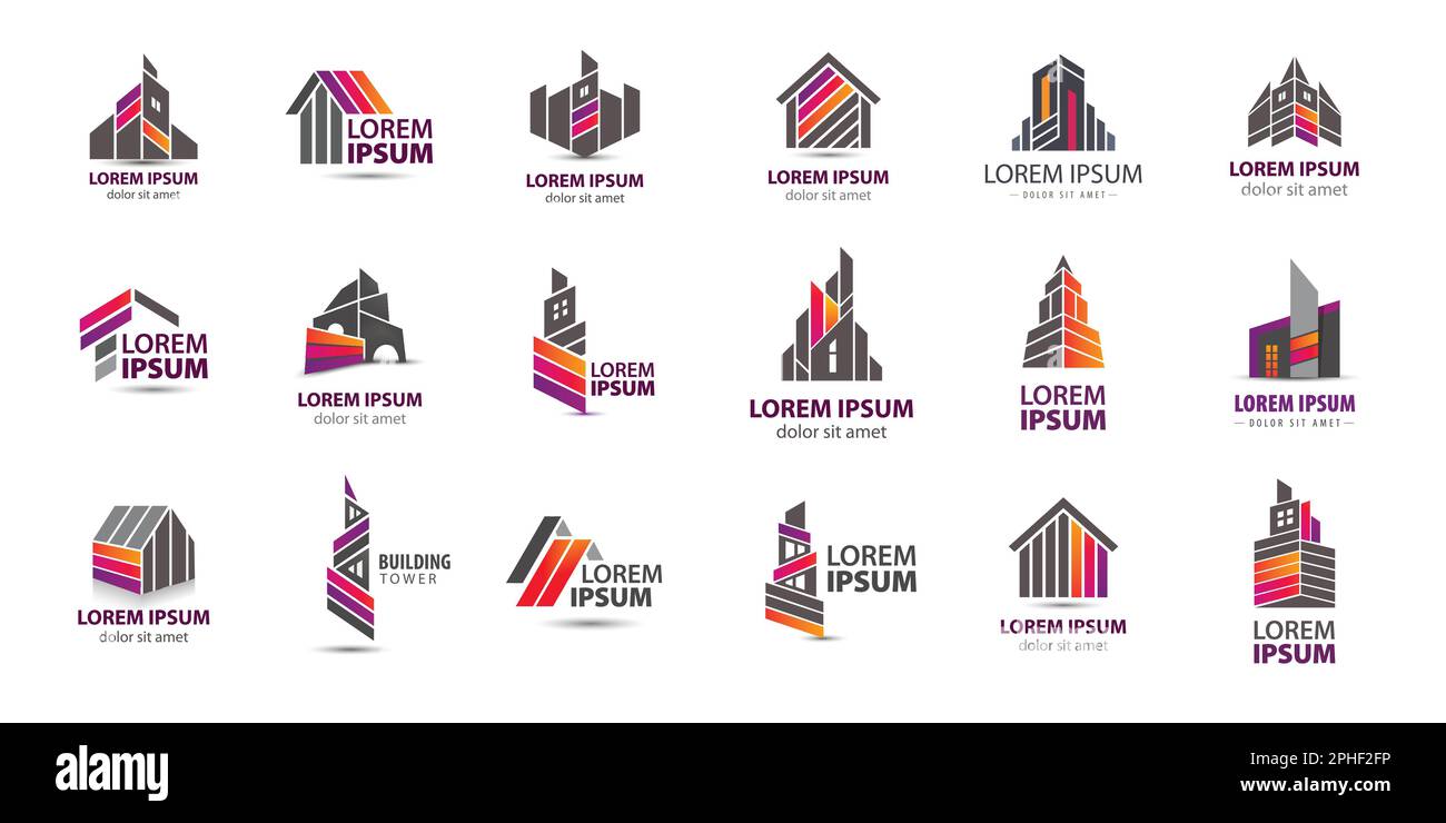 Vector set of real estate logos, building constructions, towers, city ...