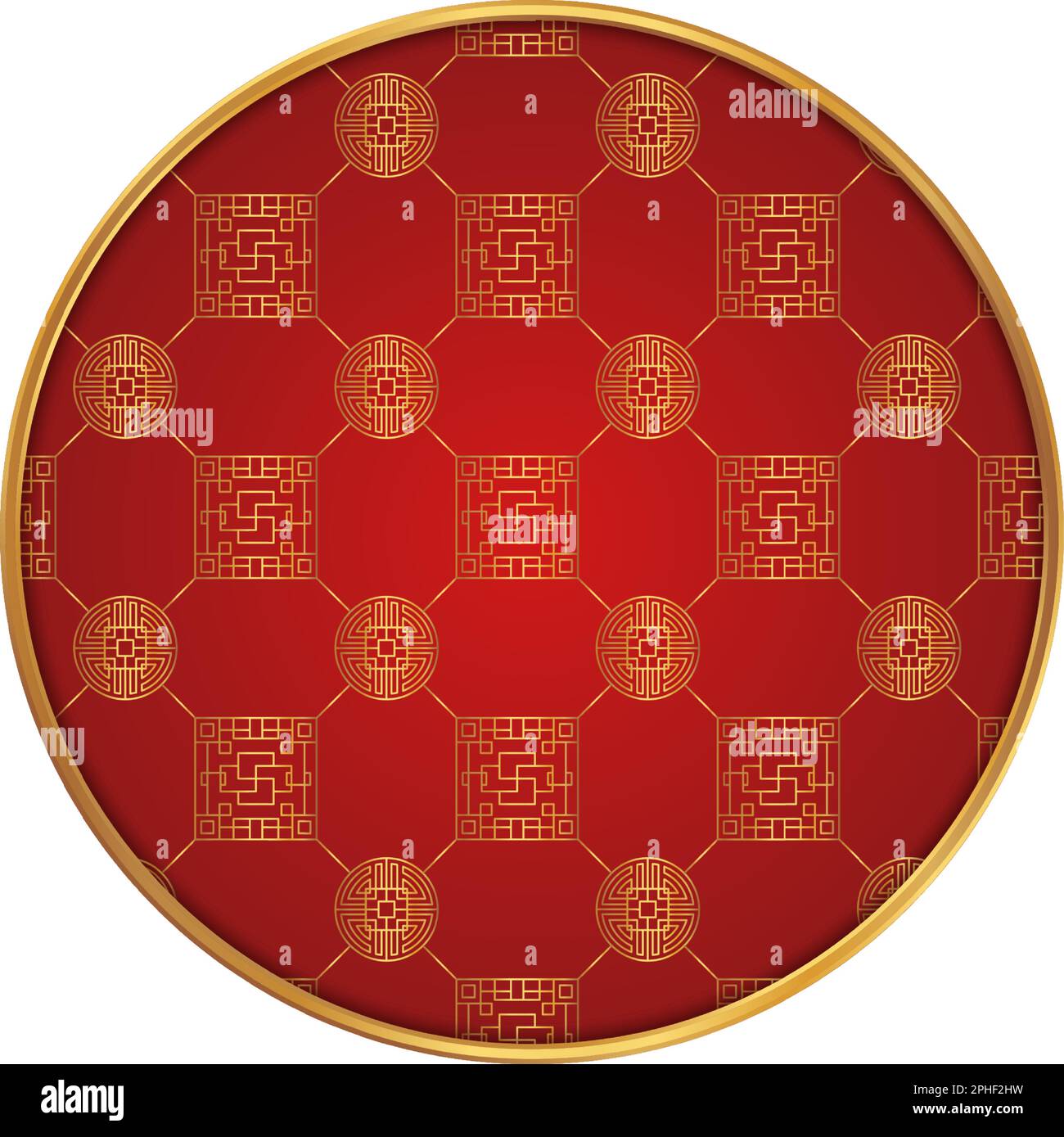 Chinese round frame. Chinese pattern circle. Luxury red golden line ...
