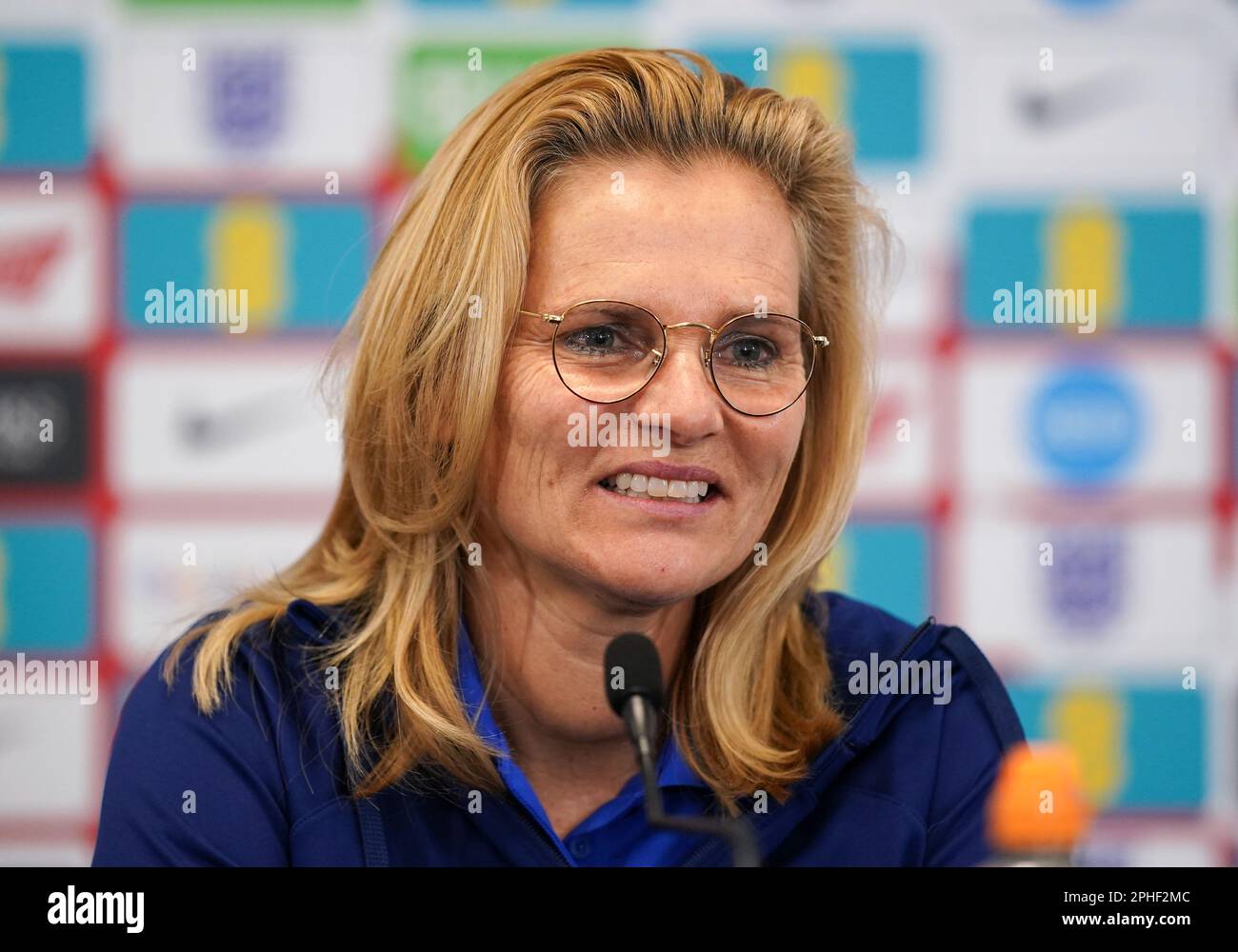 England manager Sarina Wiegman during a press conference at St. George ...