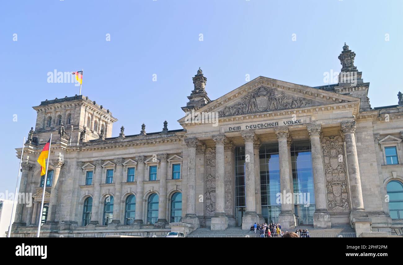 Reichstag, main entrance, facade. The building that houses the ...