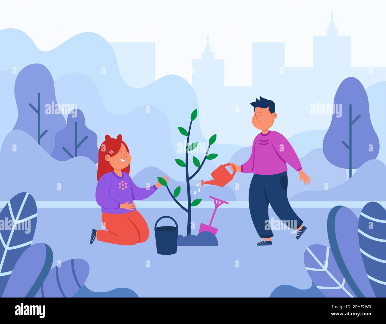 Children tree planting Stock Vector Images - Alamy