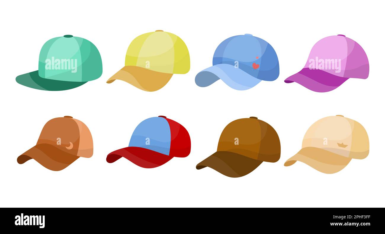 Side view of different baseball caps vector illustrations set Stock ...