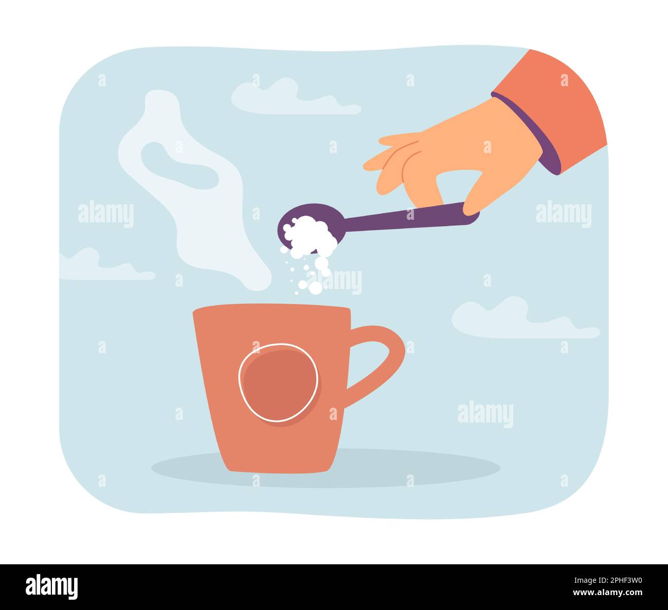 Hand with spoon adding sugar or sweetener to tea or coffee Stock Vector ...