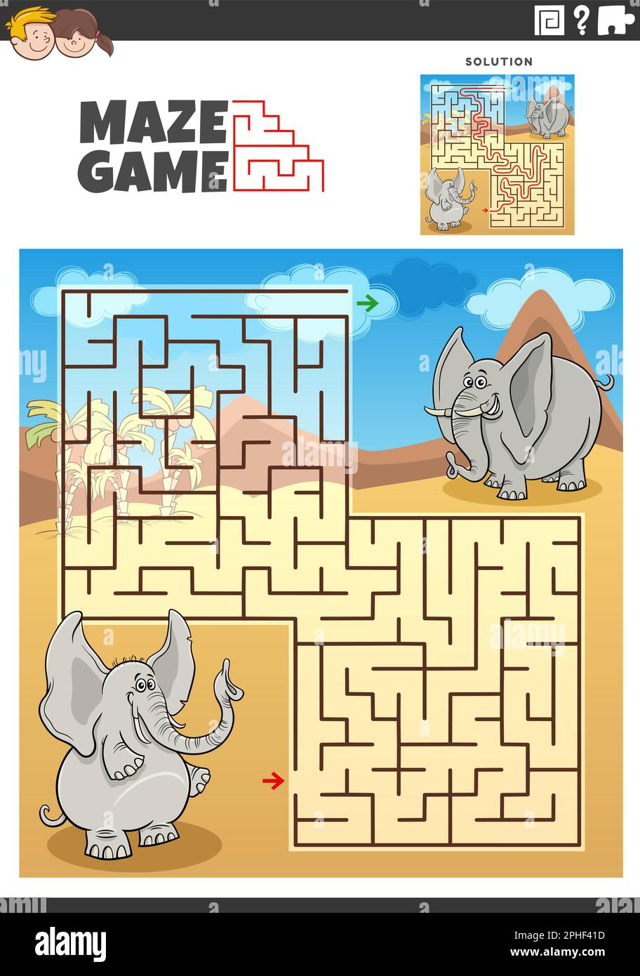 Cartoon illustration of educational maze puzzle game for children with ...