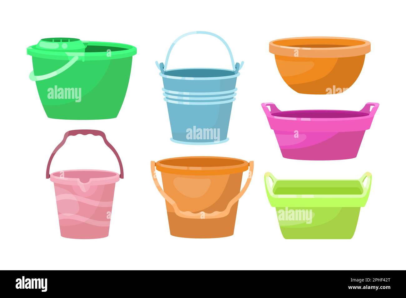 Different plastic basins for water flat vector illustrations set Stock ...