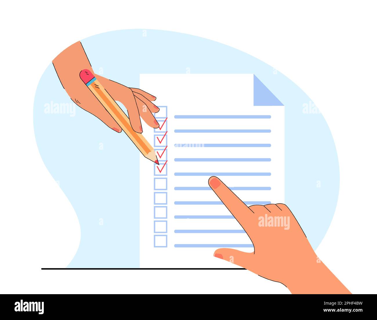 Hand with pencil filling checklist or application form Stock Vector ...