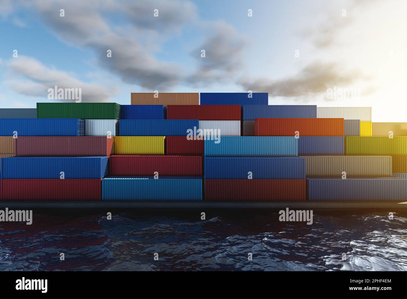 Lots of long cargo containers stacked at the terminal/port for import ...