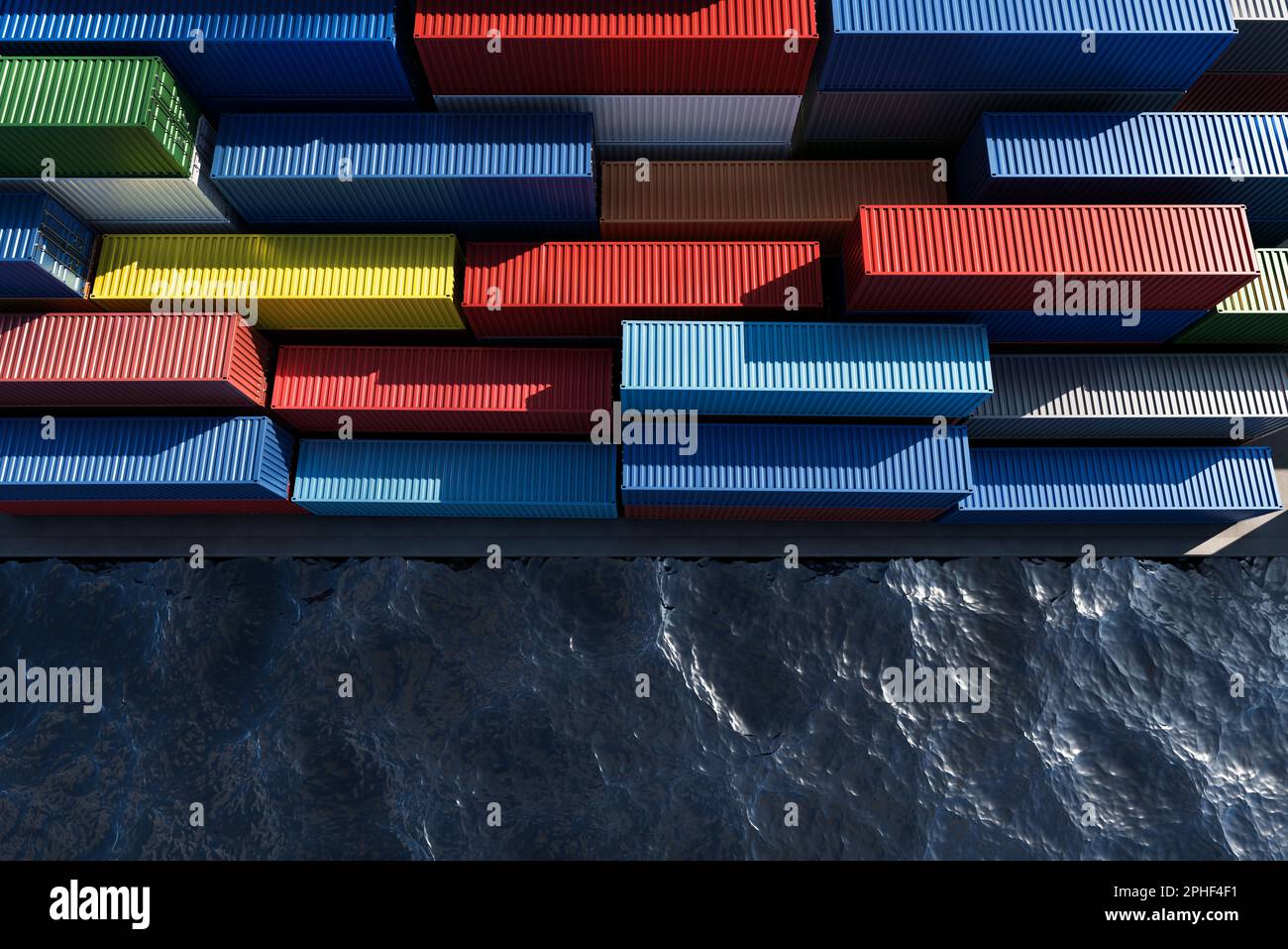 Lots of long cargo containers stacked at the terminal/port for import ...