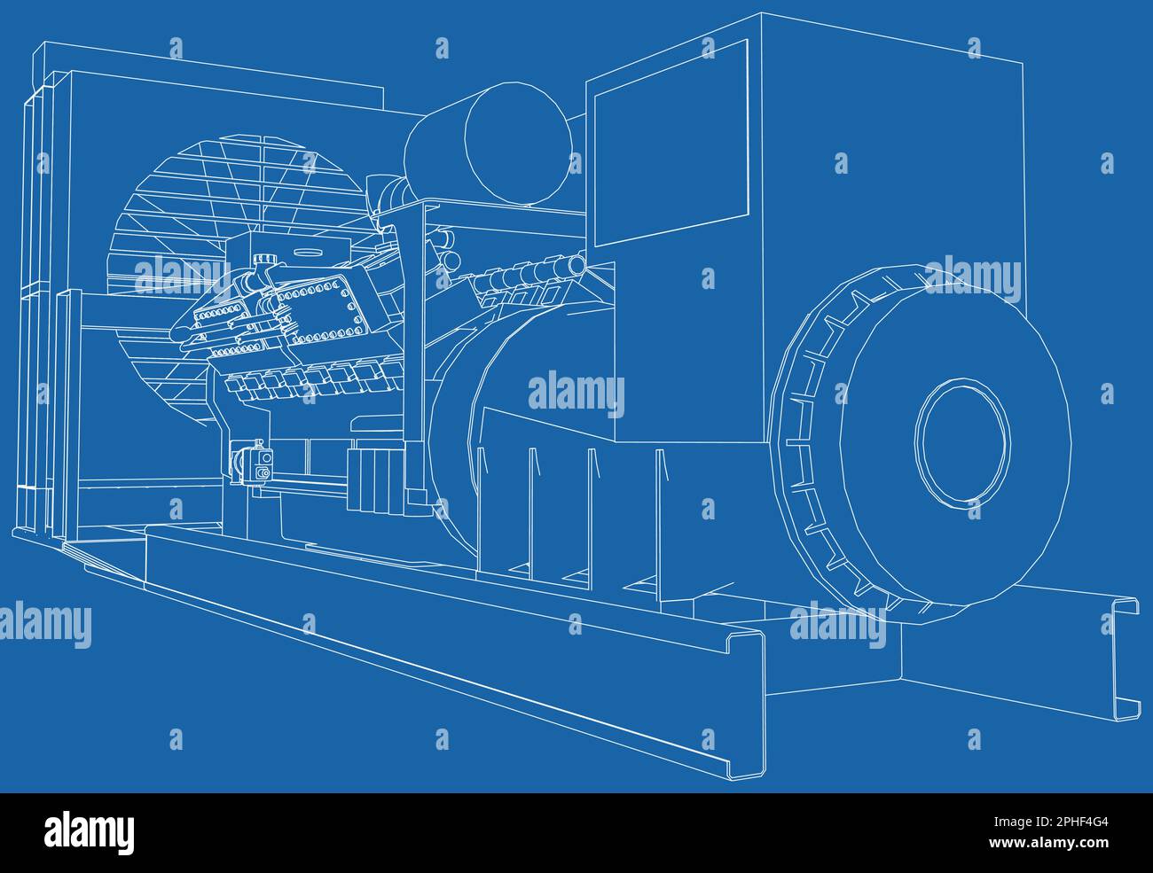 Diesel generator unit for factory. The layers of visible and invisible ...