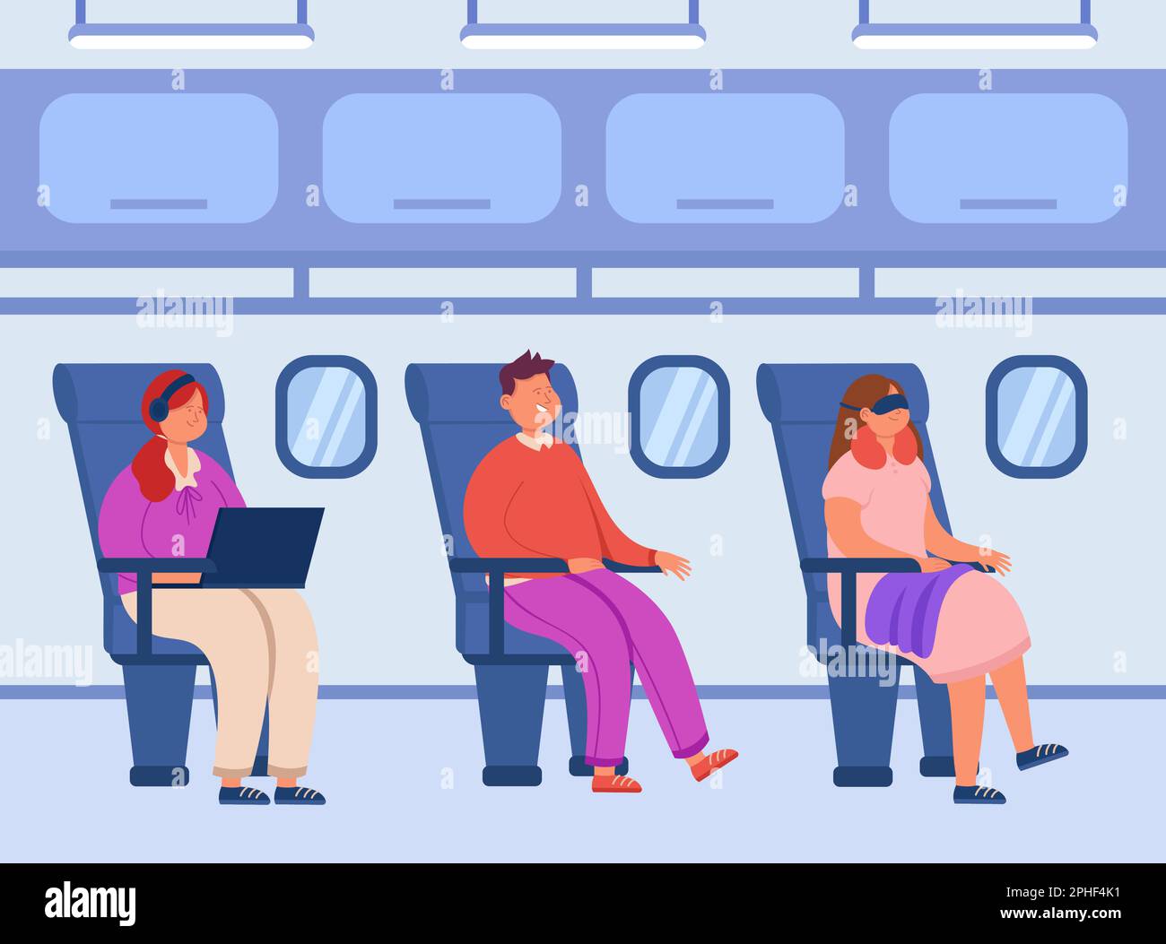 Airplane interior with cartoon passengers in seats Stock Vector Image ...