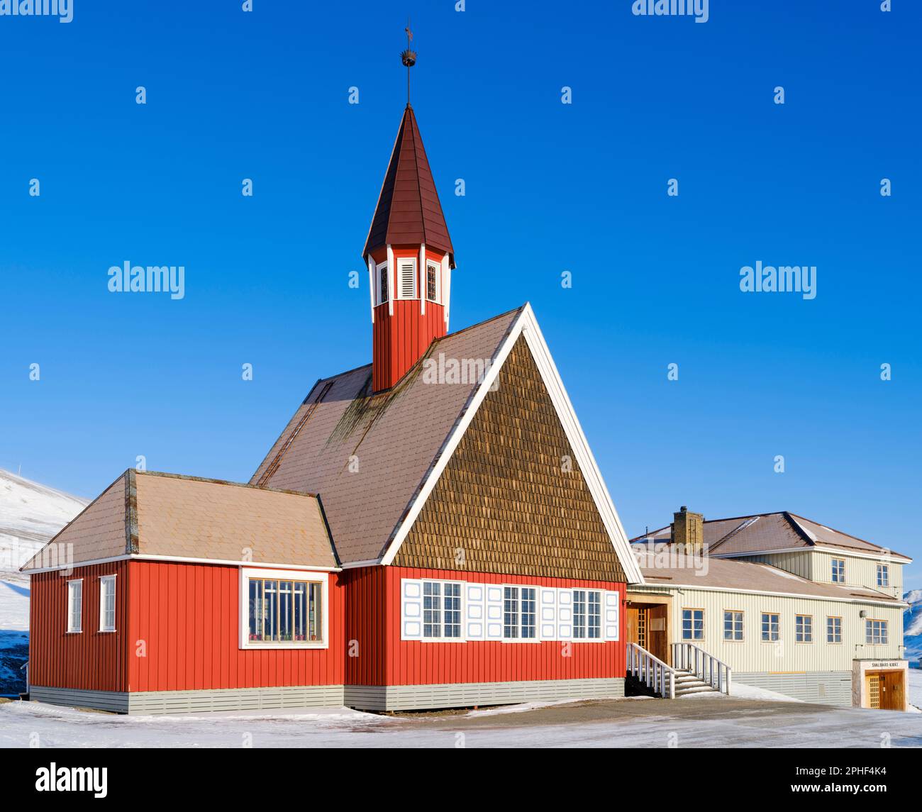 Die Kirche. Longyearbyen, die Hauptstadt von Svalbard auf der Insel ...