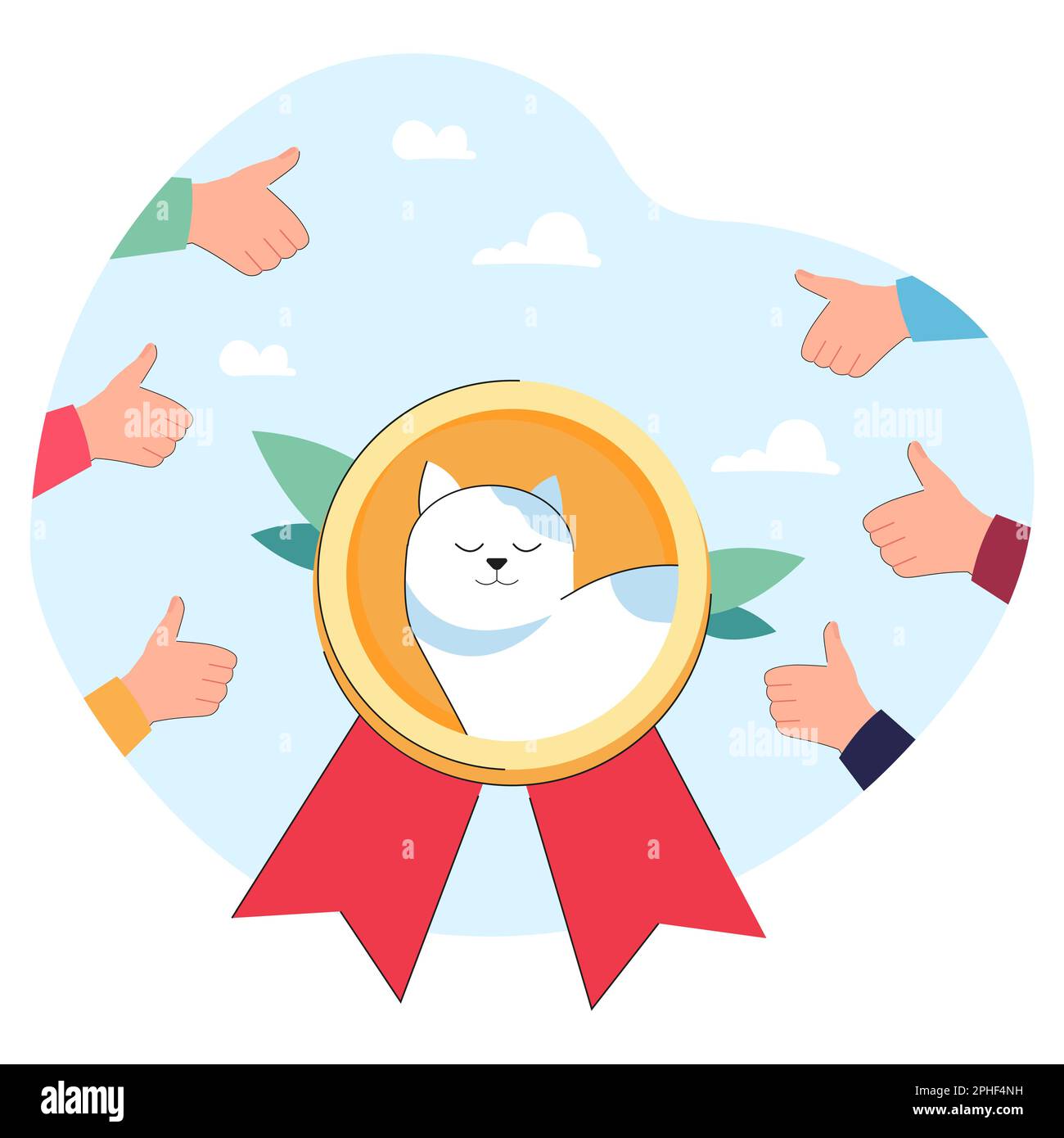Hands showing thumbs up to gold medal with cute cat Stock Vector Image ...