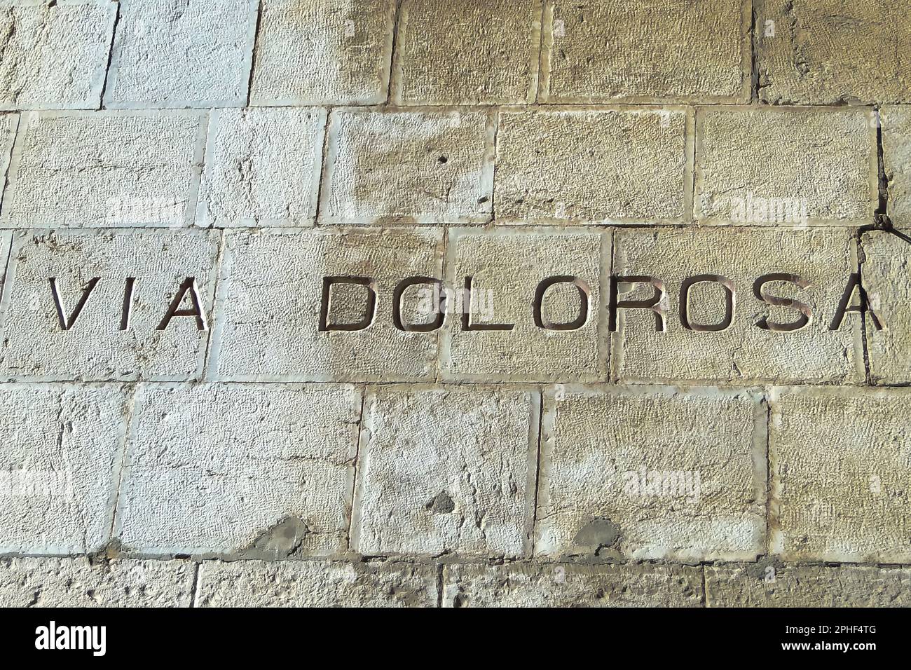 The inscription on the wall, VIA DOLOROSA, Painful path, a street sign ...