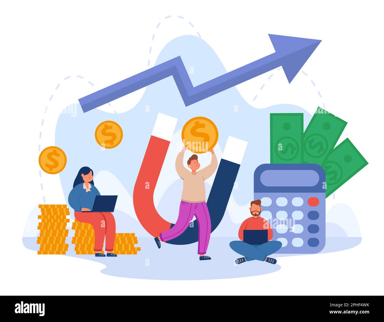 People with magnet attracting money flat vector illustration Stock ...