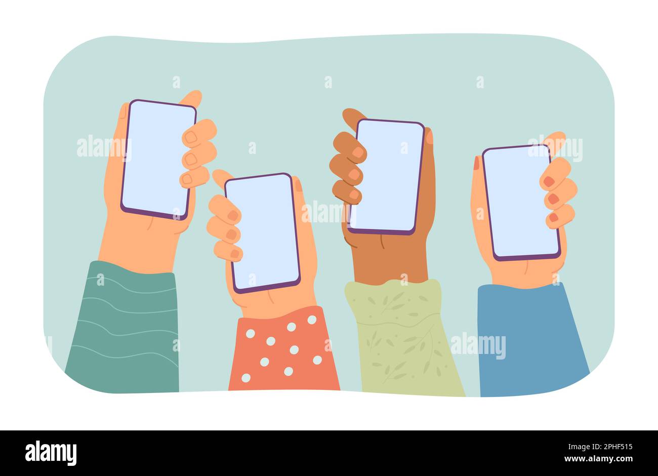 Human hands holding mobile phones with blank screens Stock Vector Image ...