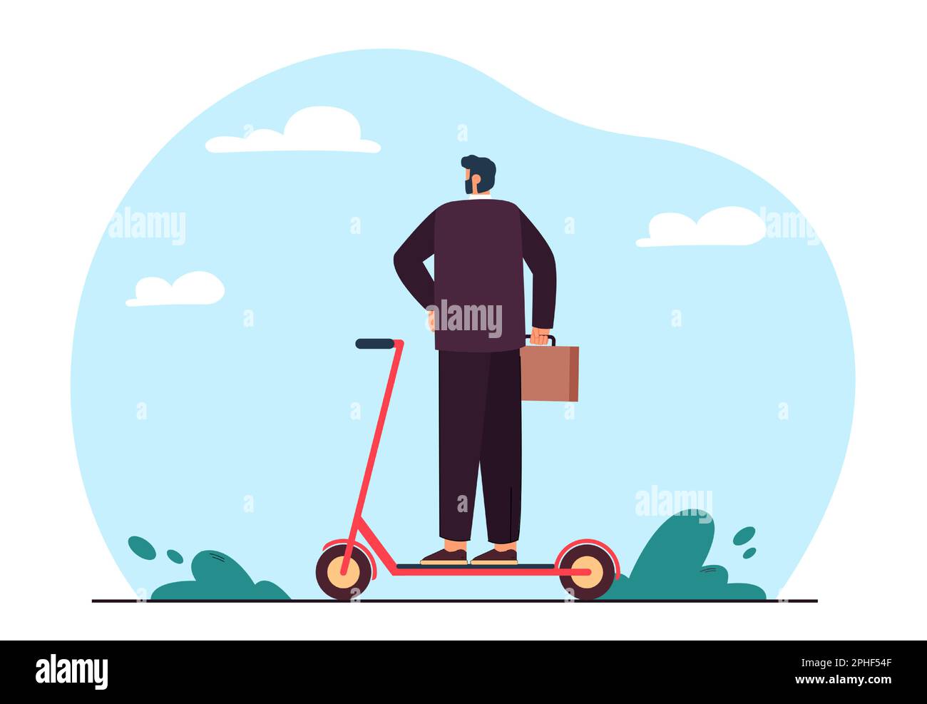 Back view of businessman riding electric scooter Stock Vector Image ...