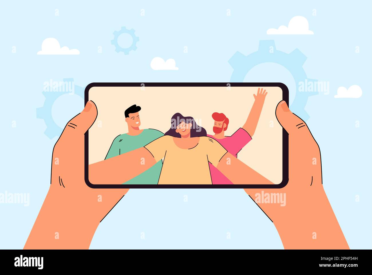 Hands holding smartphone with selfie on screen Stock Vector Image & Art ...