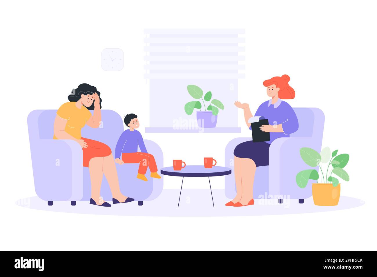 Angry child having psychology session flat vector illustration Stock ...