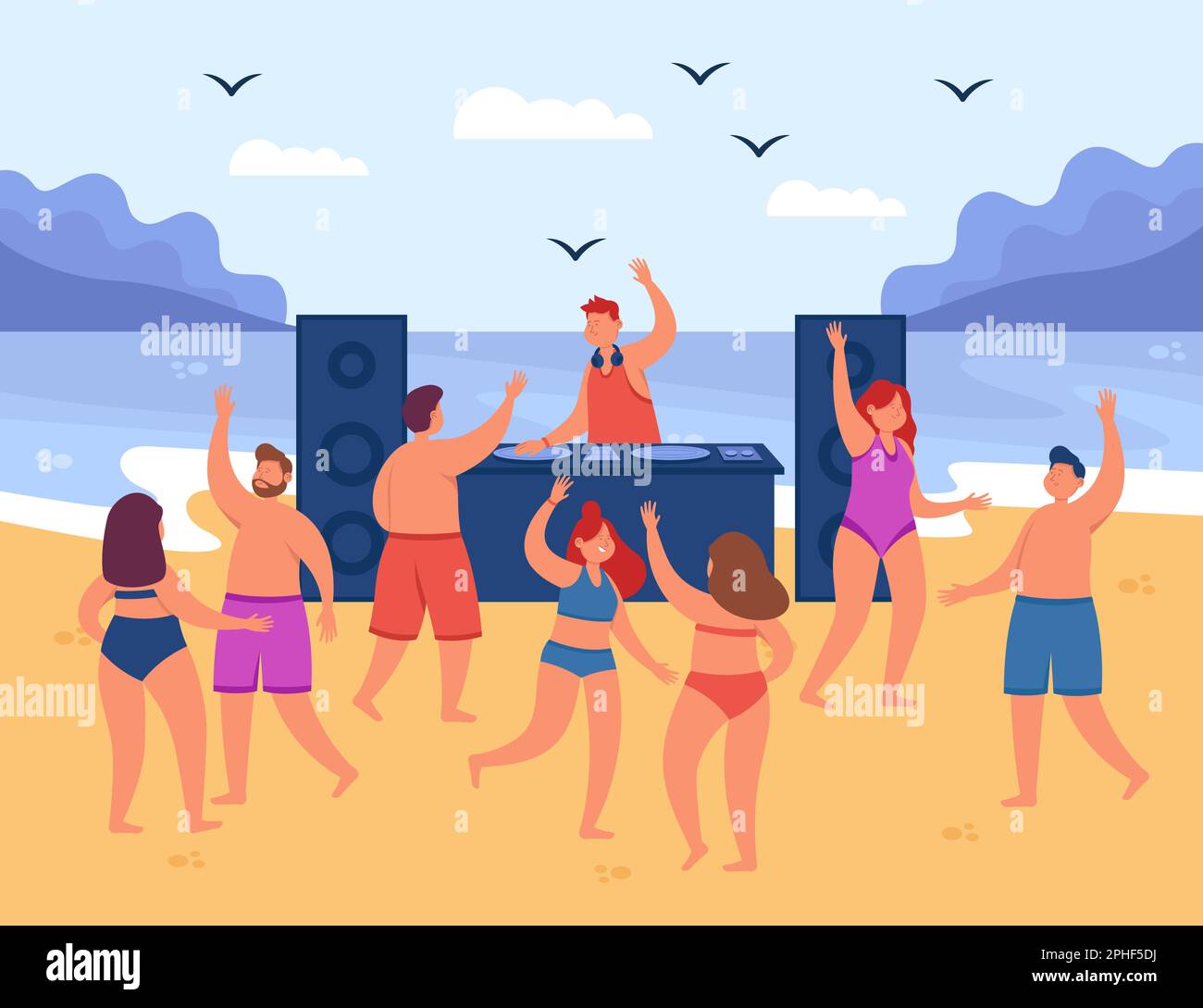 Group people enjoying sunset Stock Vector Images - Alamy