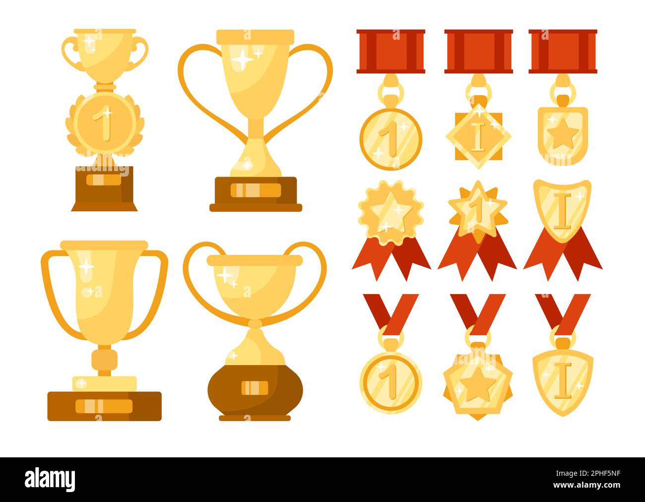 Gold cups and medals flat vector illustrations set Stock Vector Image ...
