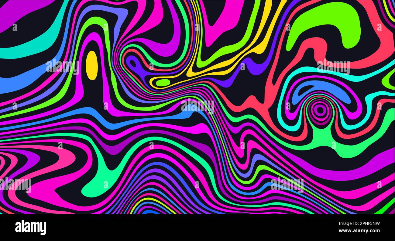 Trippy strip psychedelic pattern. Neon color wavy background Stock ...