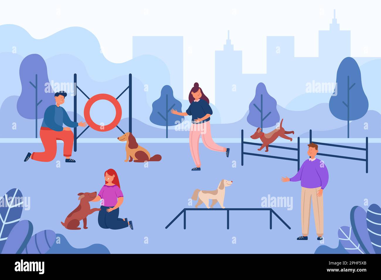 People training dogs at playground flat vector illustration Stock ...
