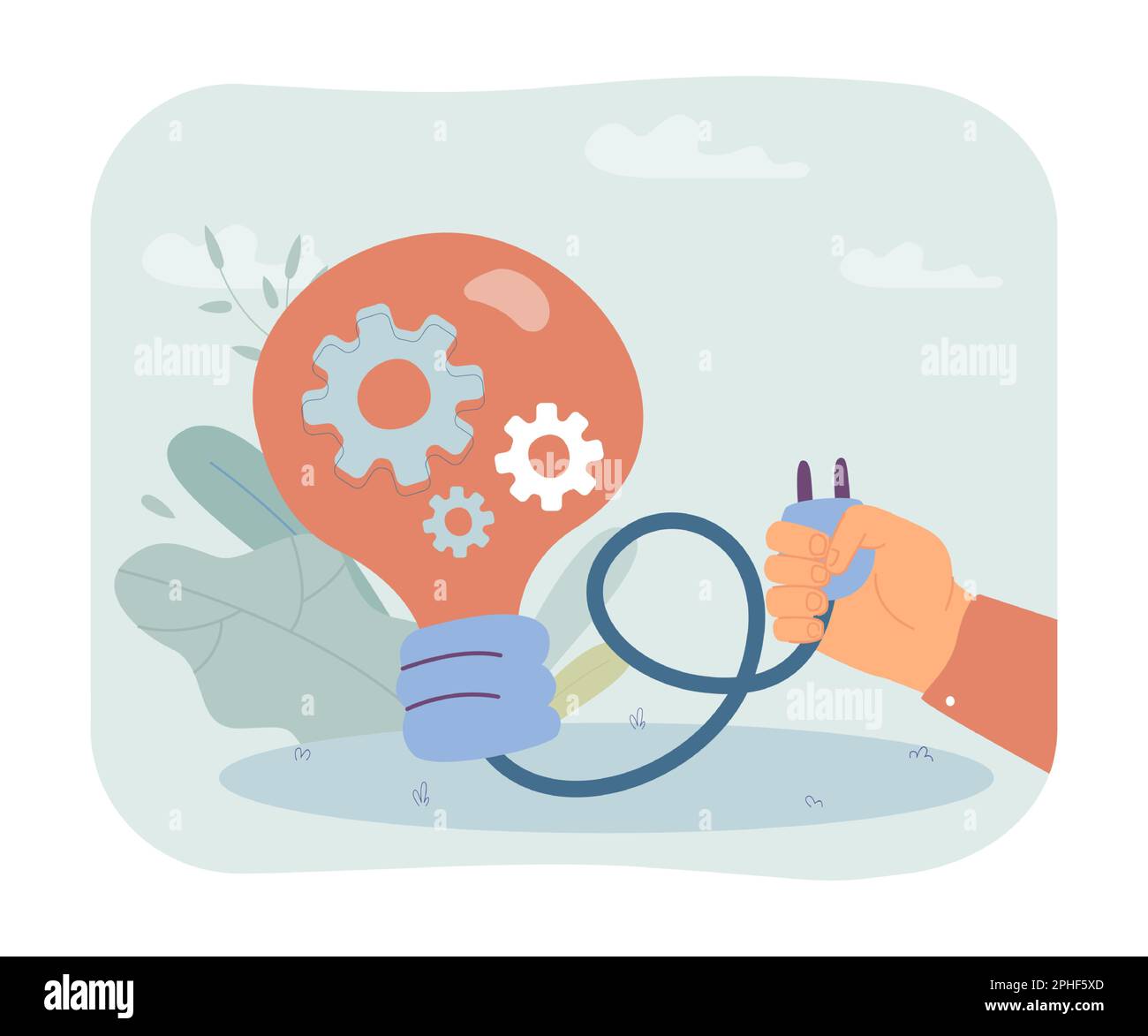 Hand plugging in lightbulb flat vector illustration Stock Vector Image ...