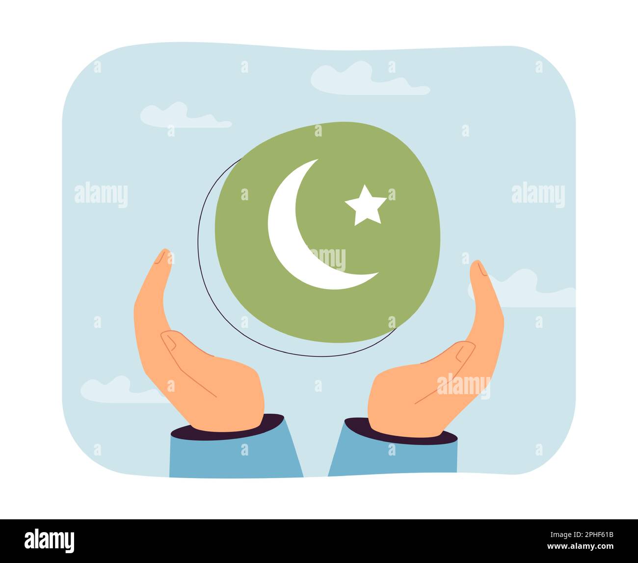 Hand holding sign of Islam religion flat vector illustration Stock ...