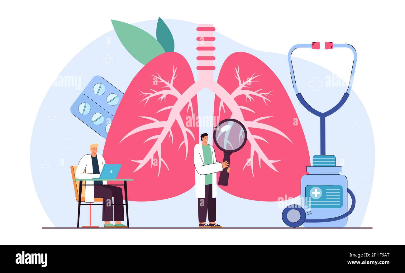 Tiny pulmonologists examining lungs flat vector illustration Stock ...