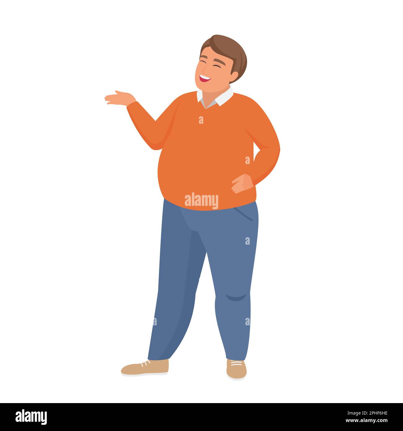 Laughing fat man. Obese people, chubby boy in casual clothes vector ...