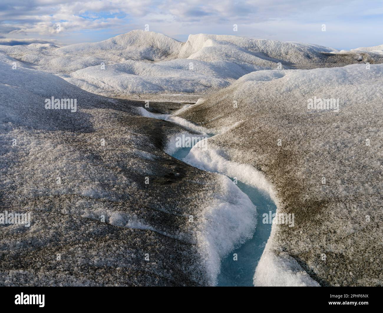 Drainage system on the surface of the ice sheet. The brown sediment on ...