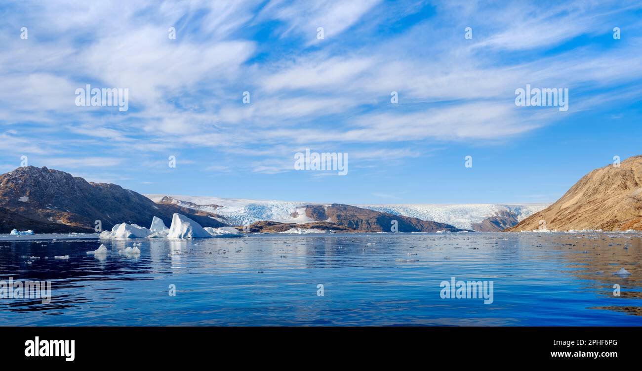View of the greenland ice sheet. Landscape in the Johan Petersen Fjord ...