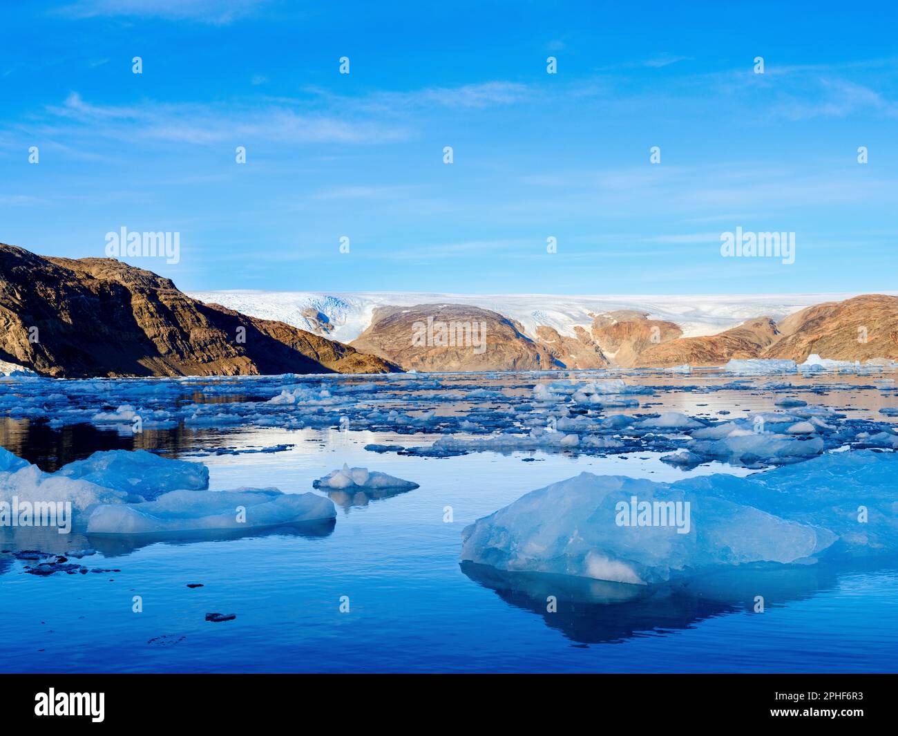 View of the greenland ice sheet. Landscape in the Johan Petersen Fjord ...
