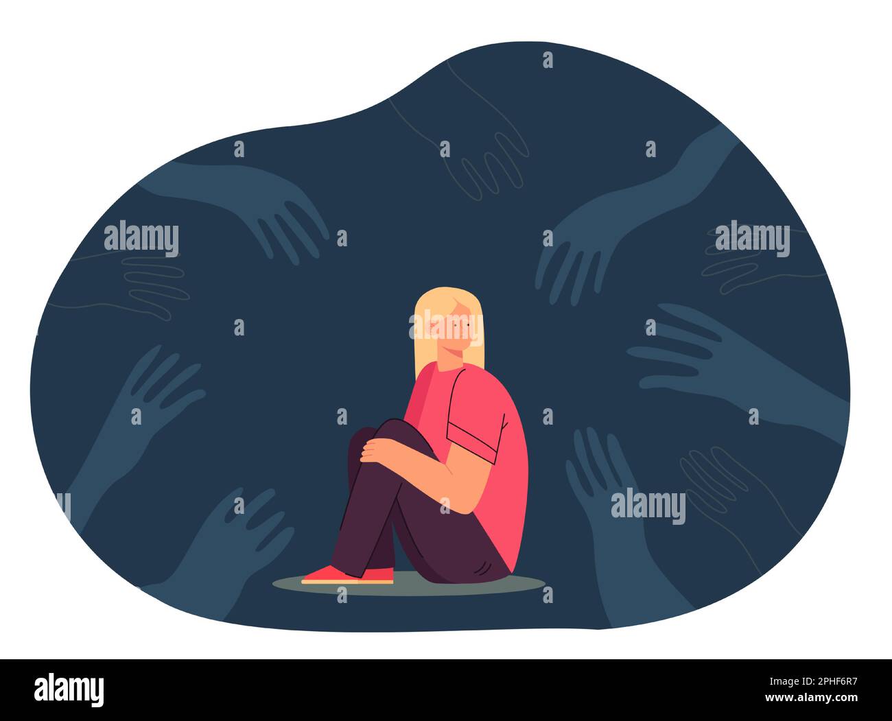 Spooky hands creeping towards sad girl sitting on floor Stock Vector ...