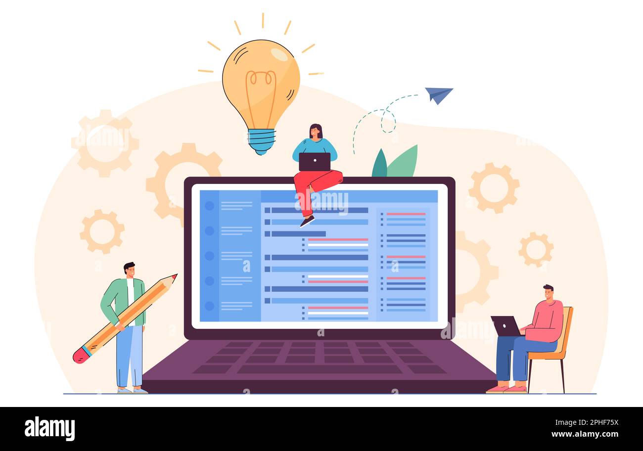 Tiny programmers on big laptop writing script Stock Vector Image & Art ... Tiny programmers on big laptop writing script Stock Vector Image & Art ...